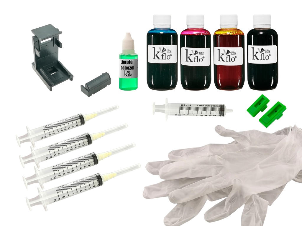 Kflo® Kit Recarga De Tinta Para Cartucho HHp Negro Y Tricolor 662, 664, 667, 122, Etc. 4X120ml ...